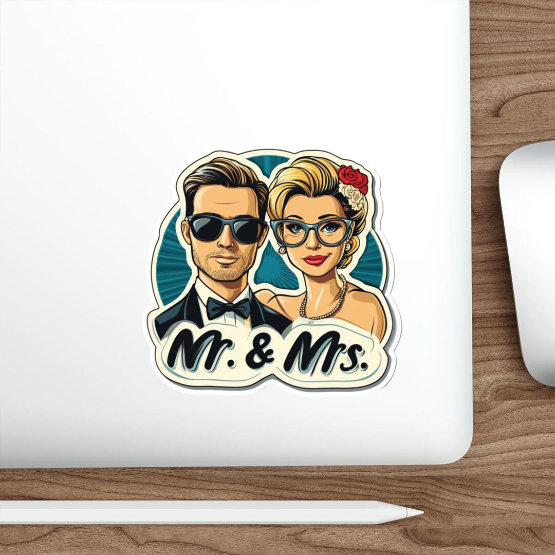 Mr. & Mrs. Retro Couple Die-cut Sticker | Wedding Bride Groom Sticker ...