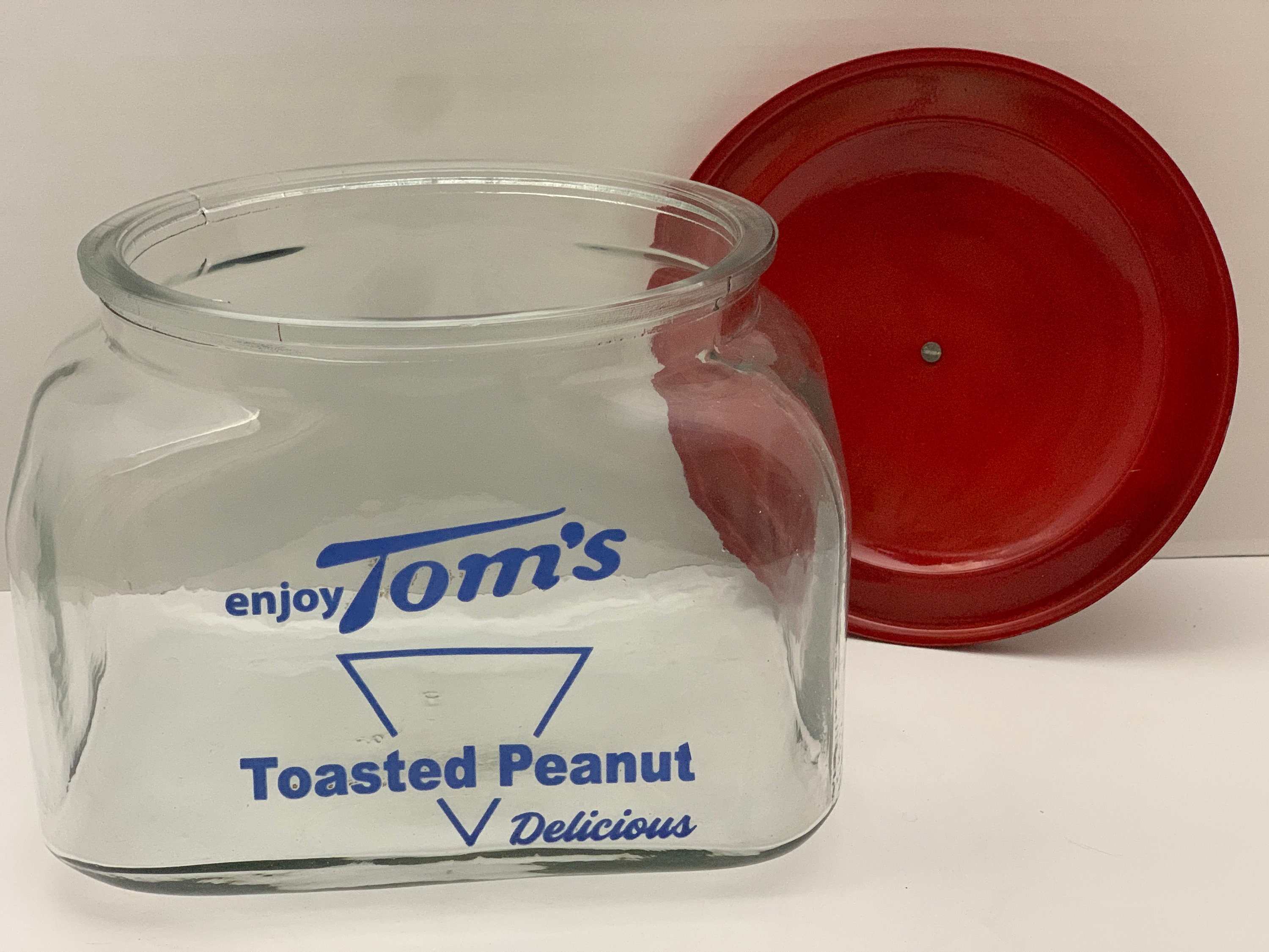 Toms Peanut Counter Jar With Lid Blue Letters Country Store Display ...