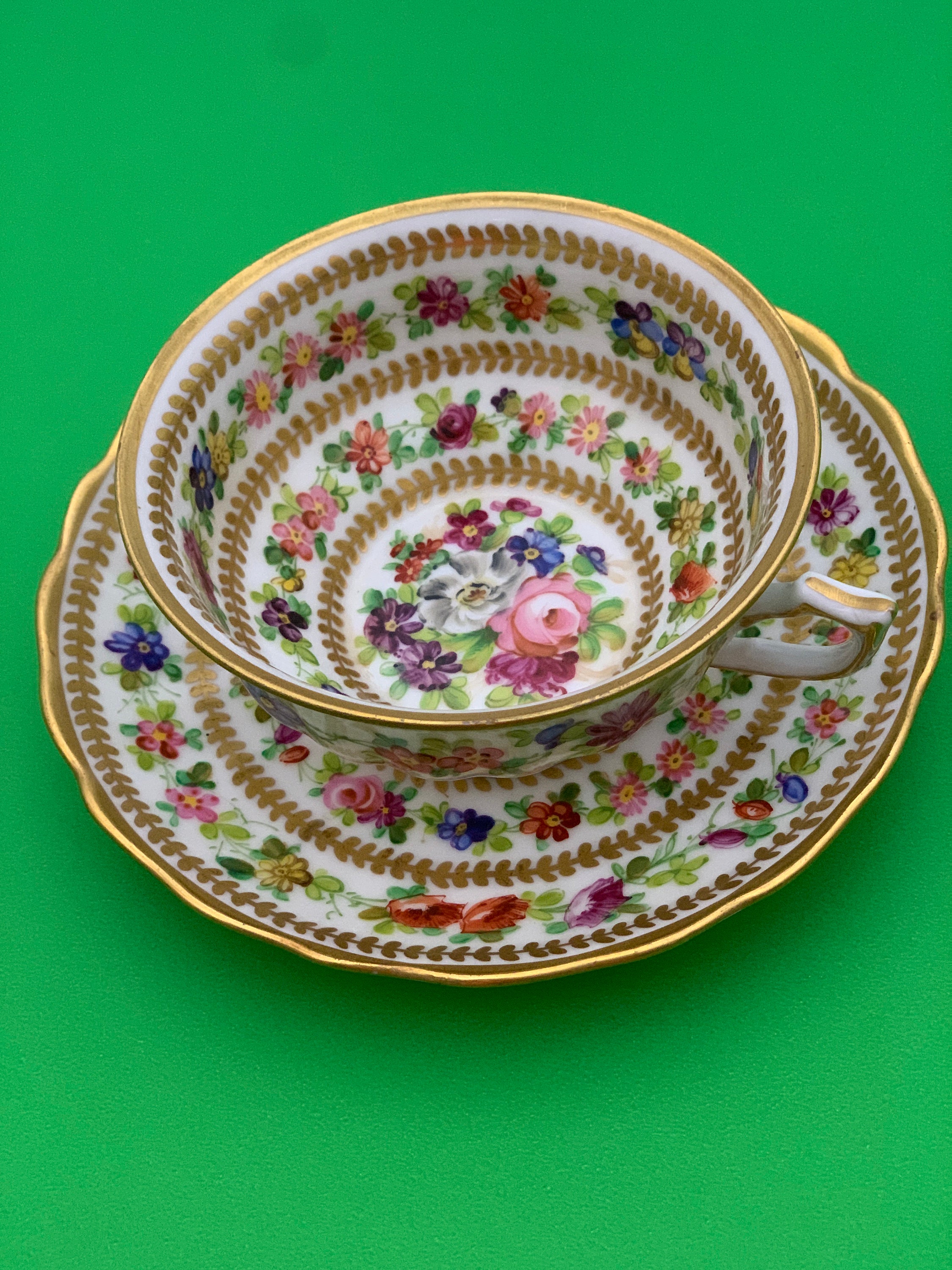 Hand Painted Limoges Tea Cup & Saucer Attributed to Charles Ahrenfeldt ...