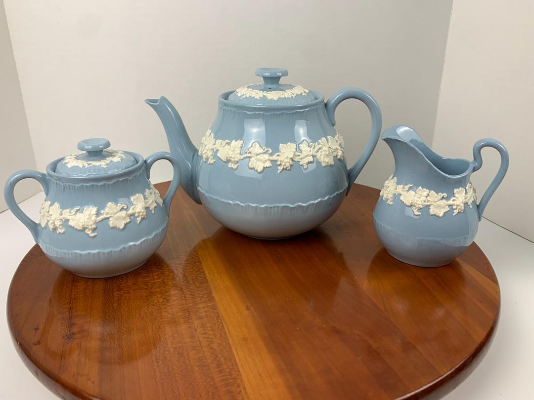 Wedgwood Queensware Cream on Lavender Embossed Teapot Sugar Bowl and ...