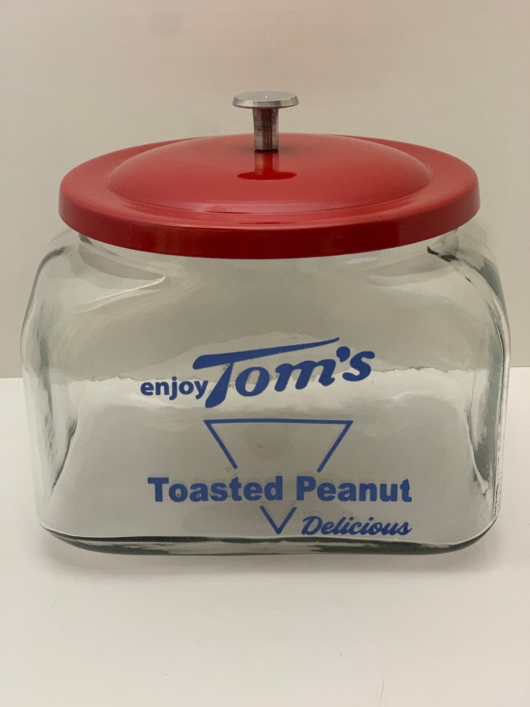 Toms Peanut Counter Jar With Lid Blue Letters Country Store Display ...