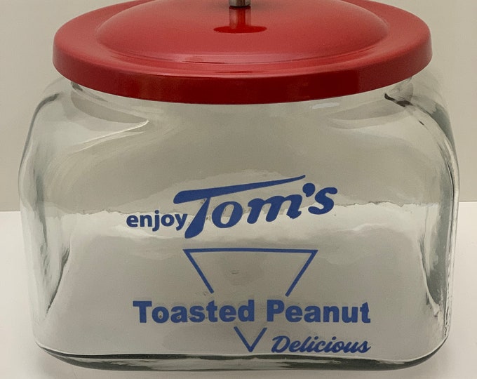 Toms Peanut Counter Jar With Lid Blue Letters Country Store Display ...