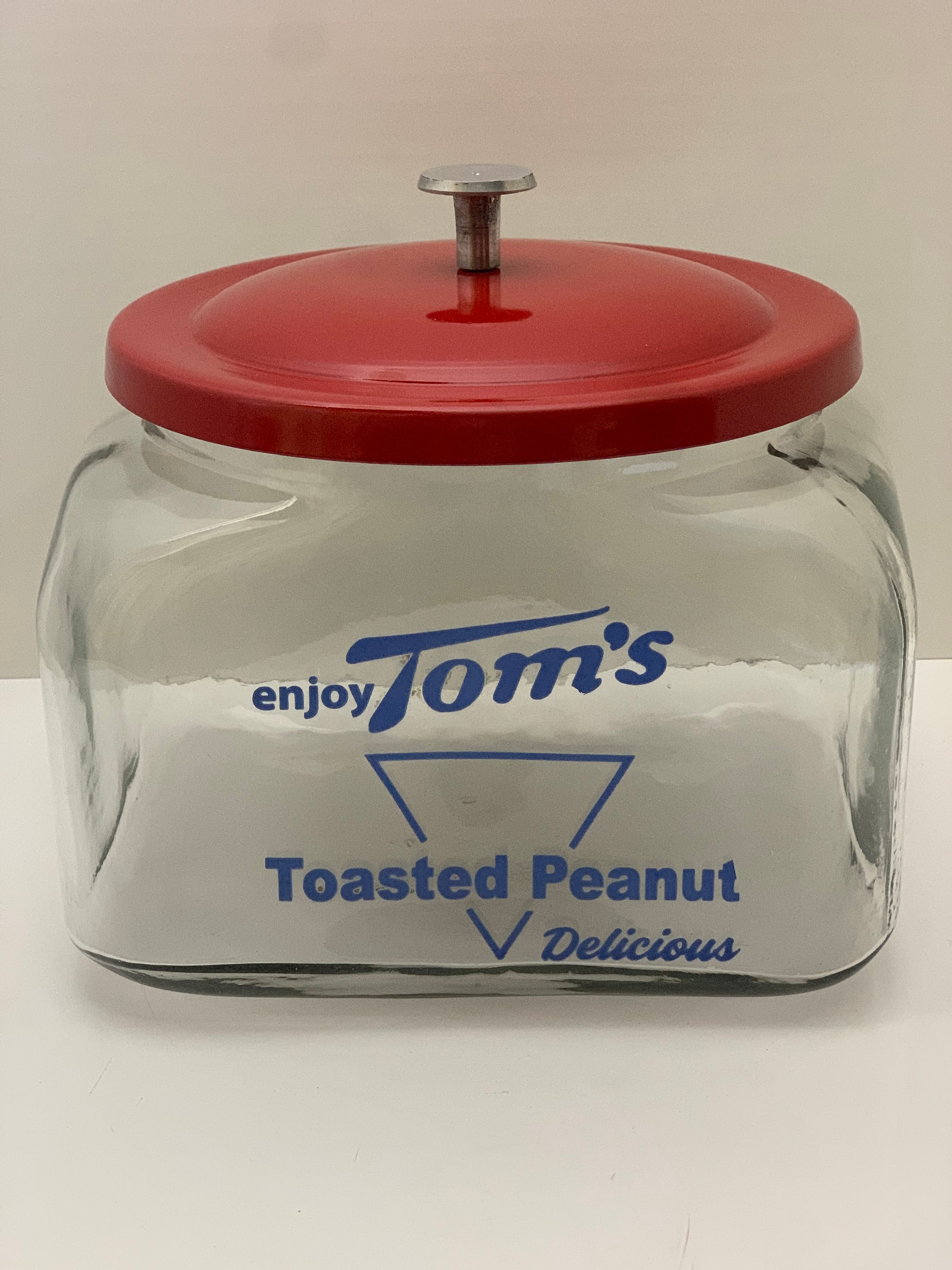 Toms Peanut Counter Jar With Lid Blue Letters Country Store Display ...