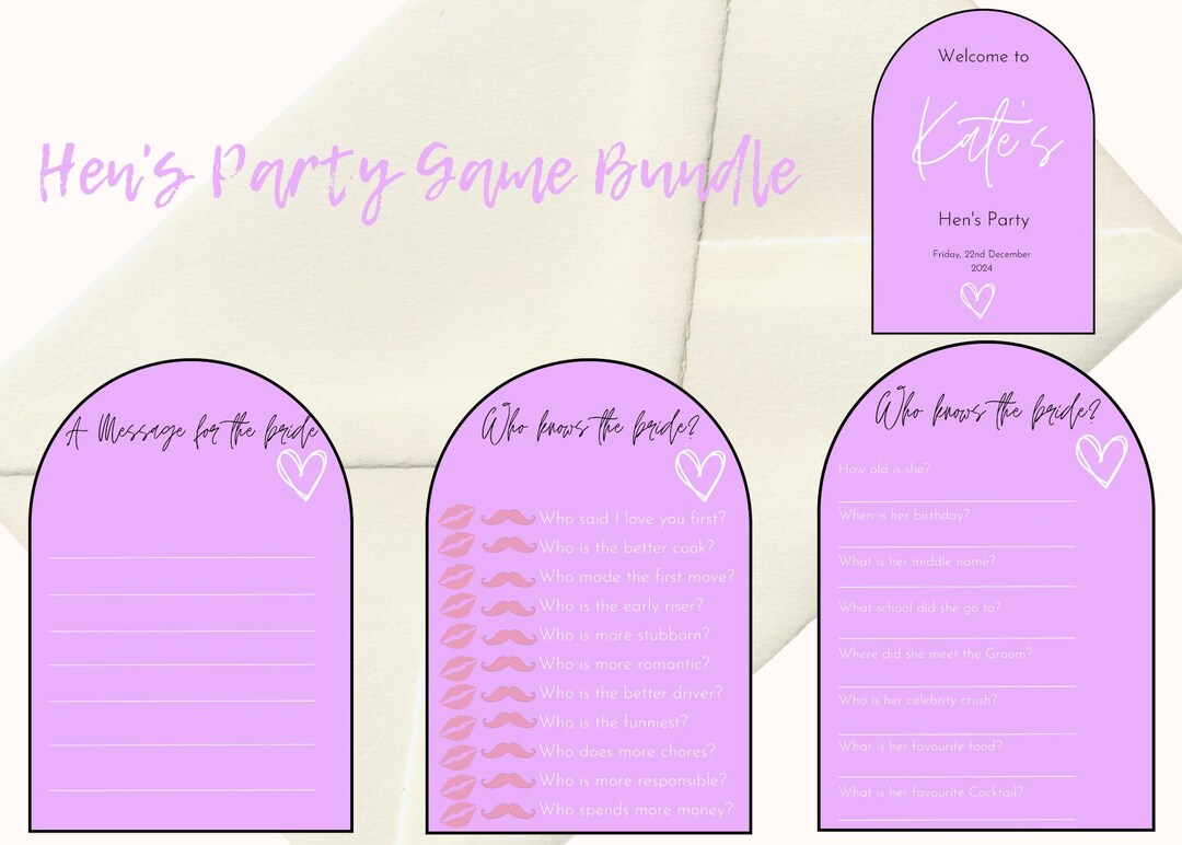 Hens Party Games Bundle, Bachelorette Party Games, Bridal Shower Games ...