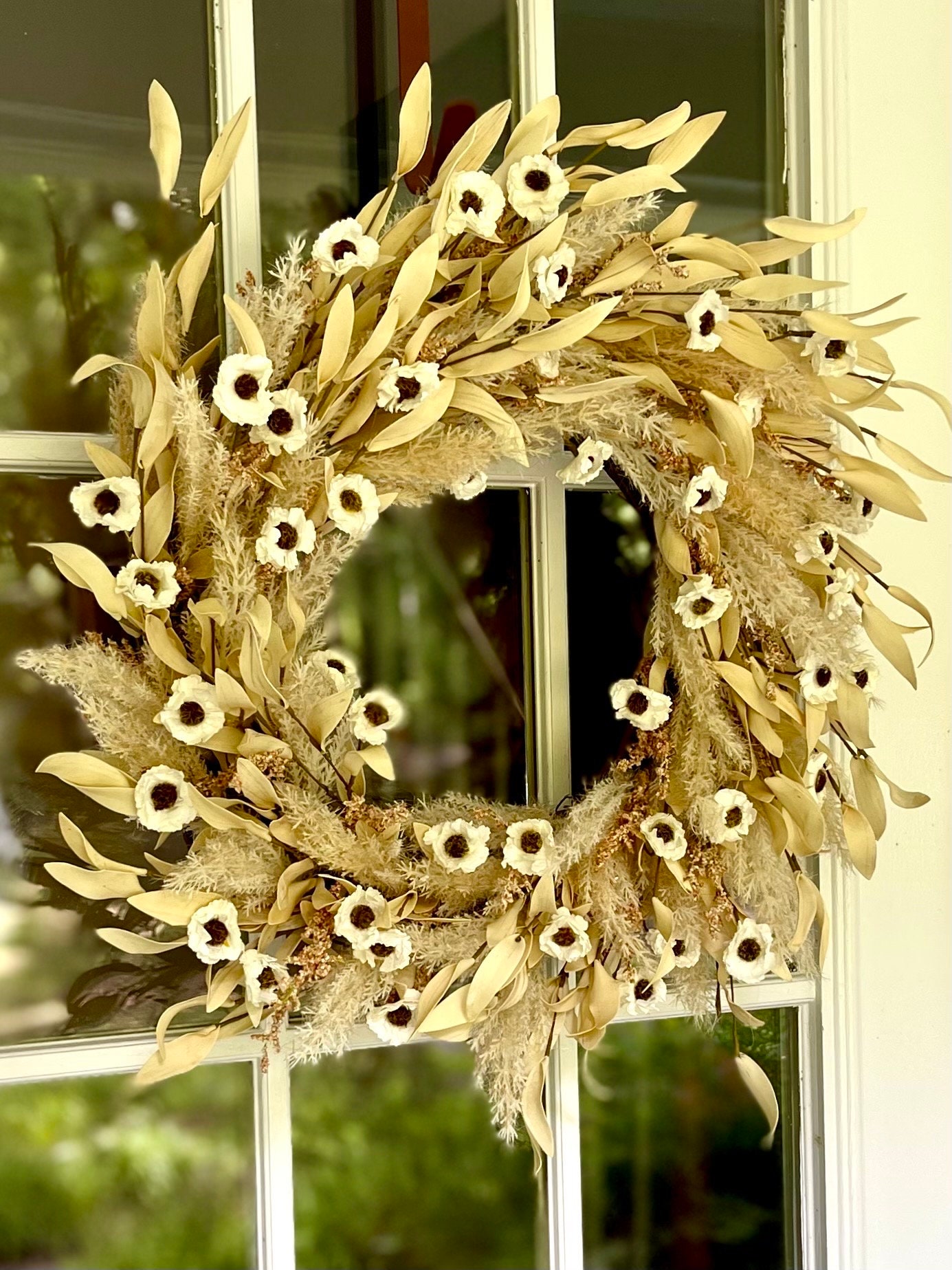 Year Round Neutral Boho Style Wreath With Pampas Grass Cream Ferns ...