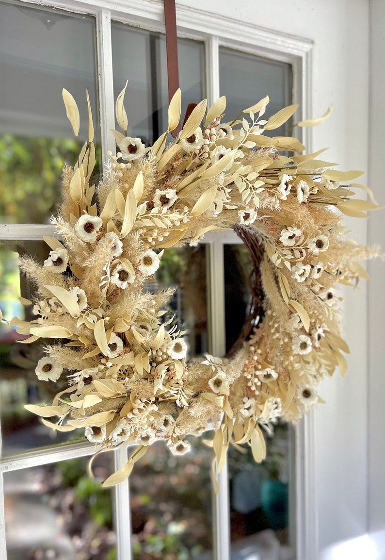 Year Round Boho Wreath, Farmhouse Wreath, Cottage Wreath, Neutral Boho ...