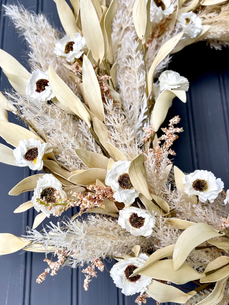 Year Round Neutral Boho Style Wreath With Pampas Grasses Cream Ferns ...