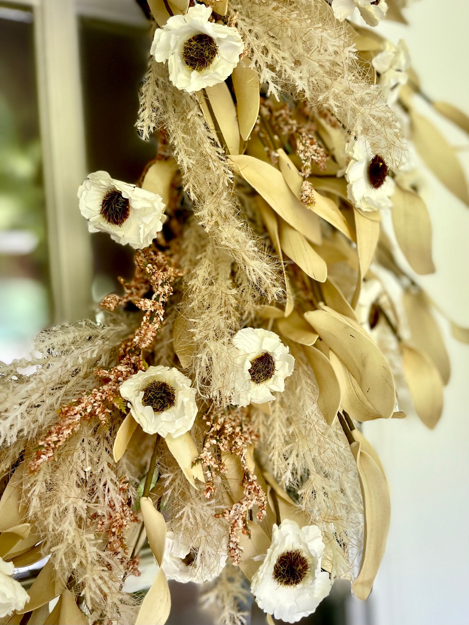 Year Round Neutral Boho Style Wreath With Pampas Grasses Cream Ferns ...