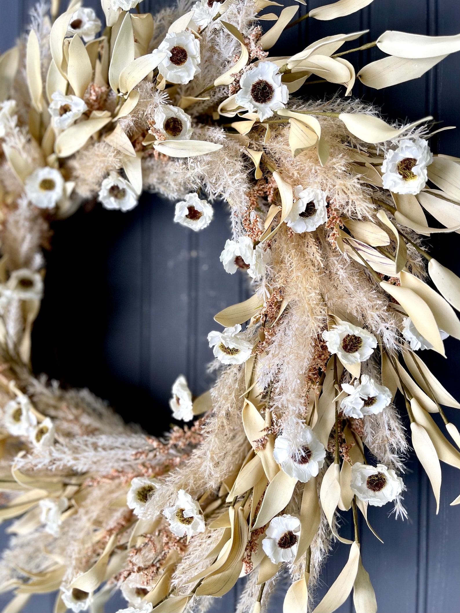Year Round Neutral Boho Style Wreath With Pampas Grasses Cream Ferns ...