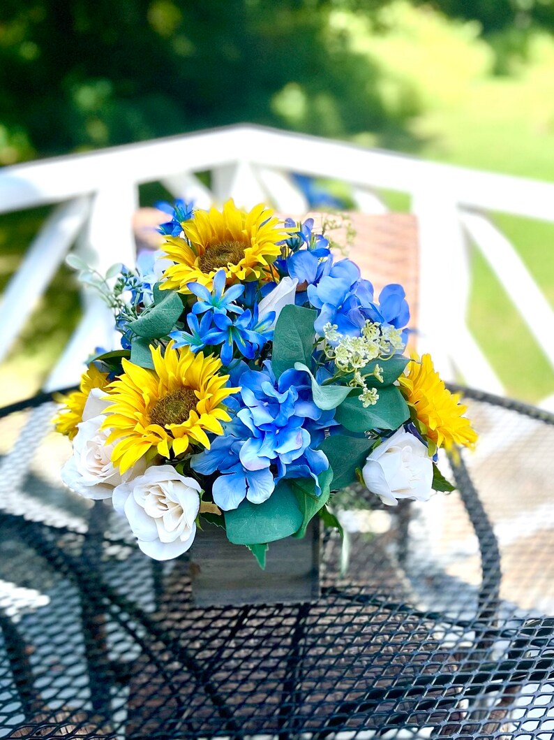 Sunflower Arrangement Hydrangea Centerpiece Faux Floral - Etsy