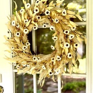 Year Round Neutral Boho Style Wreath With Pampas Grasses Cream Ferns ...
