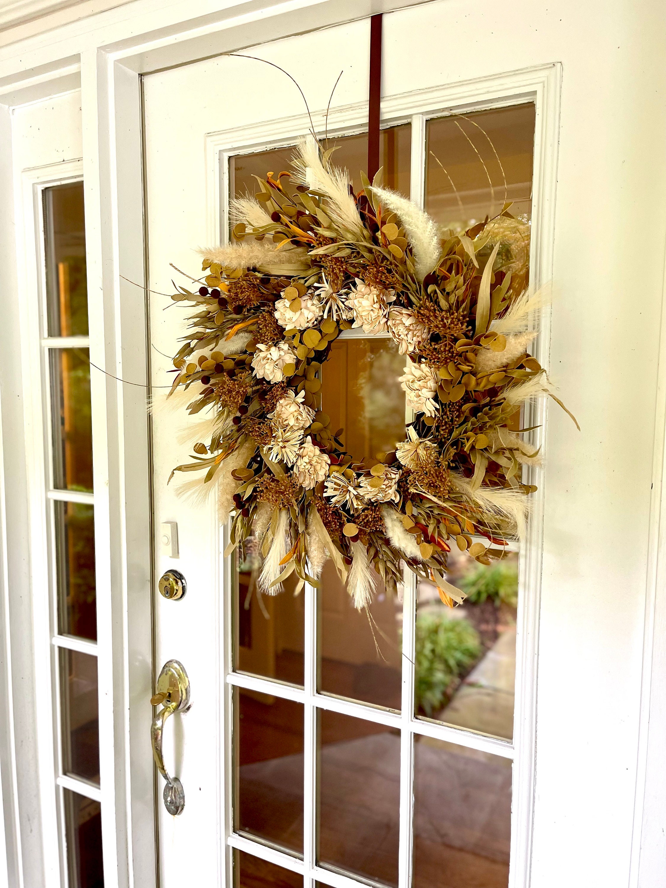 Neutral Boho Style Wreath for Front Dooor, Neutral Boho Wreath, Beige ...