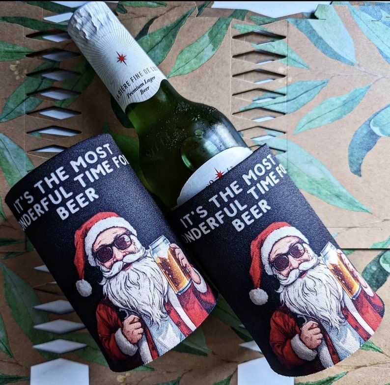 Aussie Hipster Santa Funny Beer Stubby Holder, Christmas Stubby Holder ...