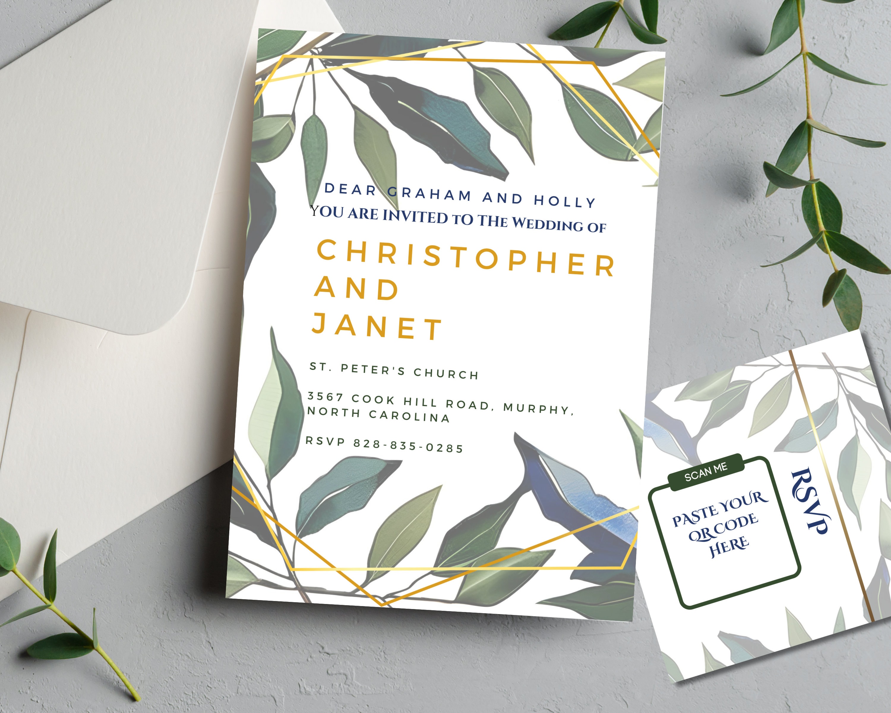 GUMLEAF Canva Wedding Invitation Set, Downloadable Invite Template ...