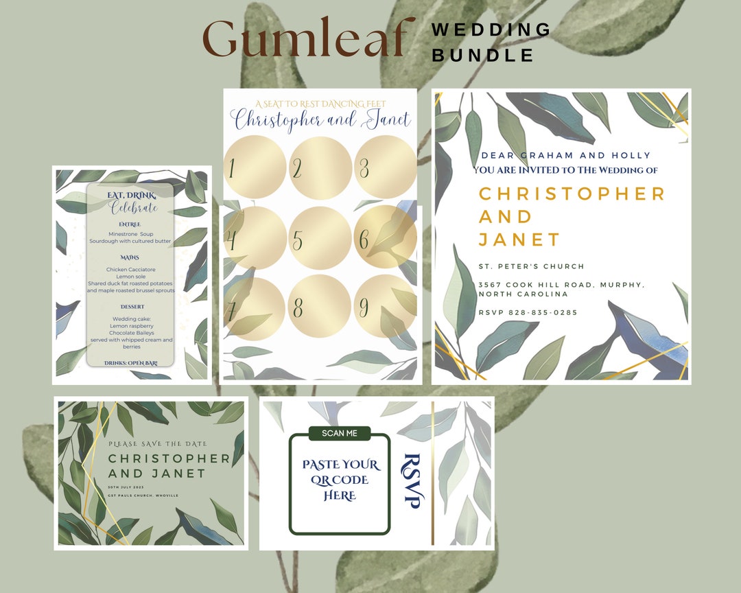 GUMLEAF Canva Wedding Invitation Set, Downloadable Invite Template ...
