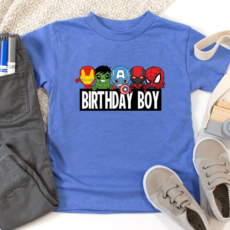 Birthday Boy Superheroes Tee, Thor the Thunder Hero, Hulk Spider Man ...