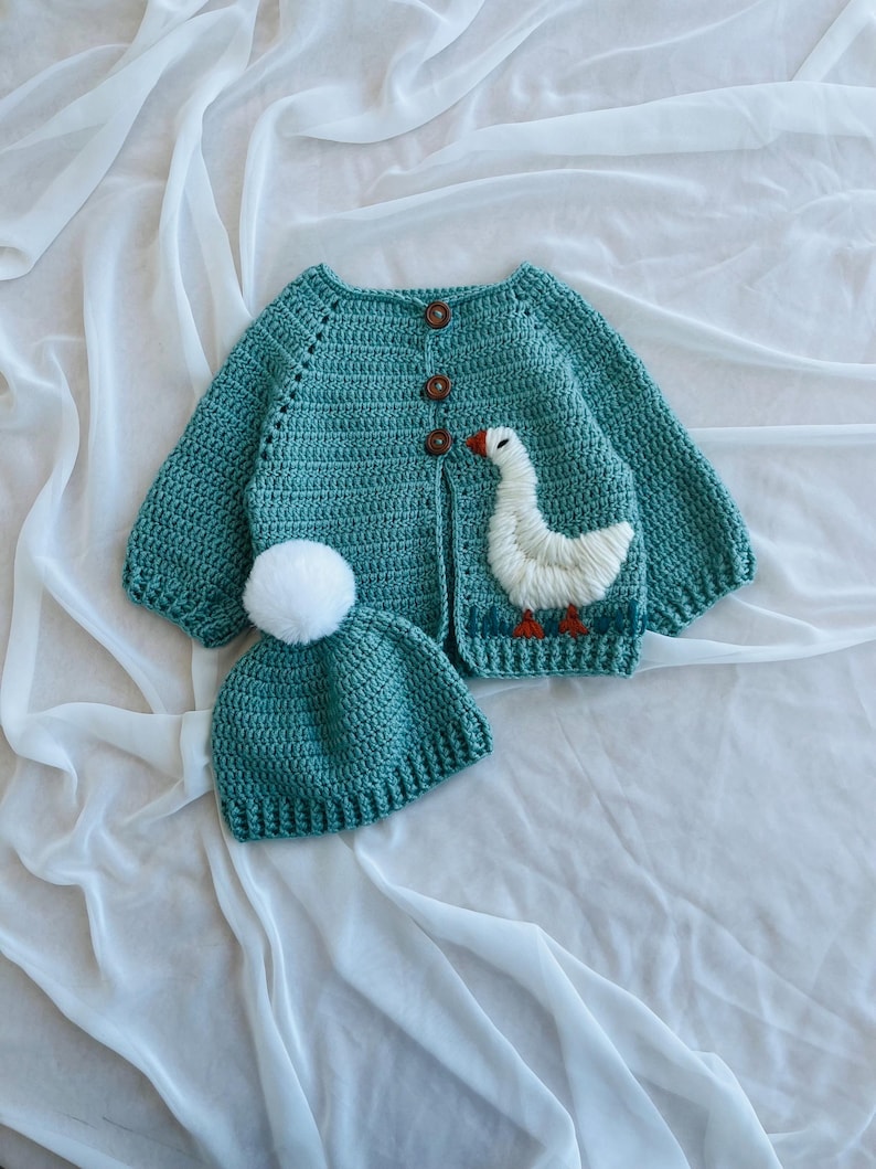 Crochet Baby Clothing Set:goose Cardigan and Beanie ,baby Girl or Boy ...