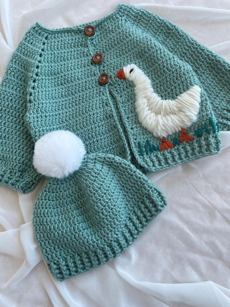 Crochet Baby Clothing Set:goose Cardigan and Beanie ,baby Girl or Boy ...