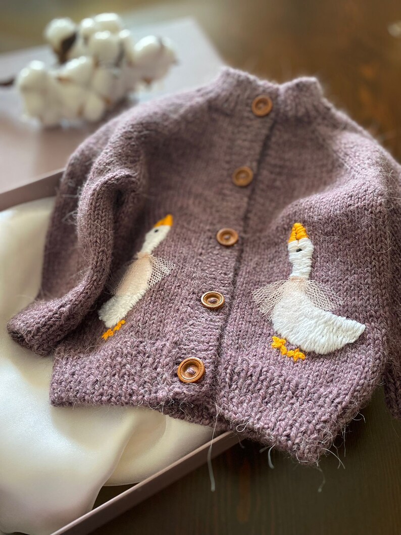 Goose Embroidered Sweater, Baby Bonnet and Cardigan Set, Newborn Baby ...