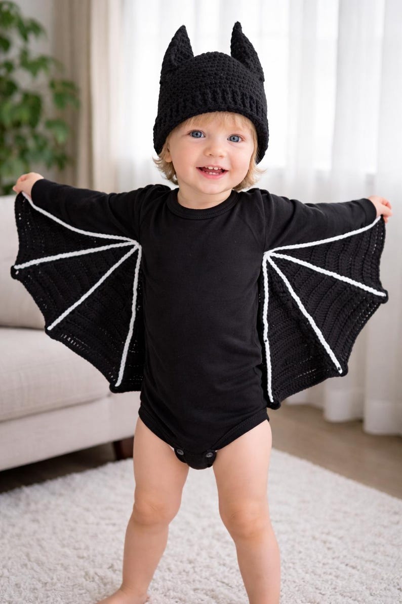 Knitted Halloween Baby Bat Costume: Crochet Bat Hat and Wings - Etsy