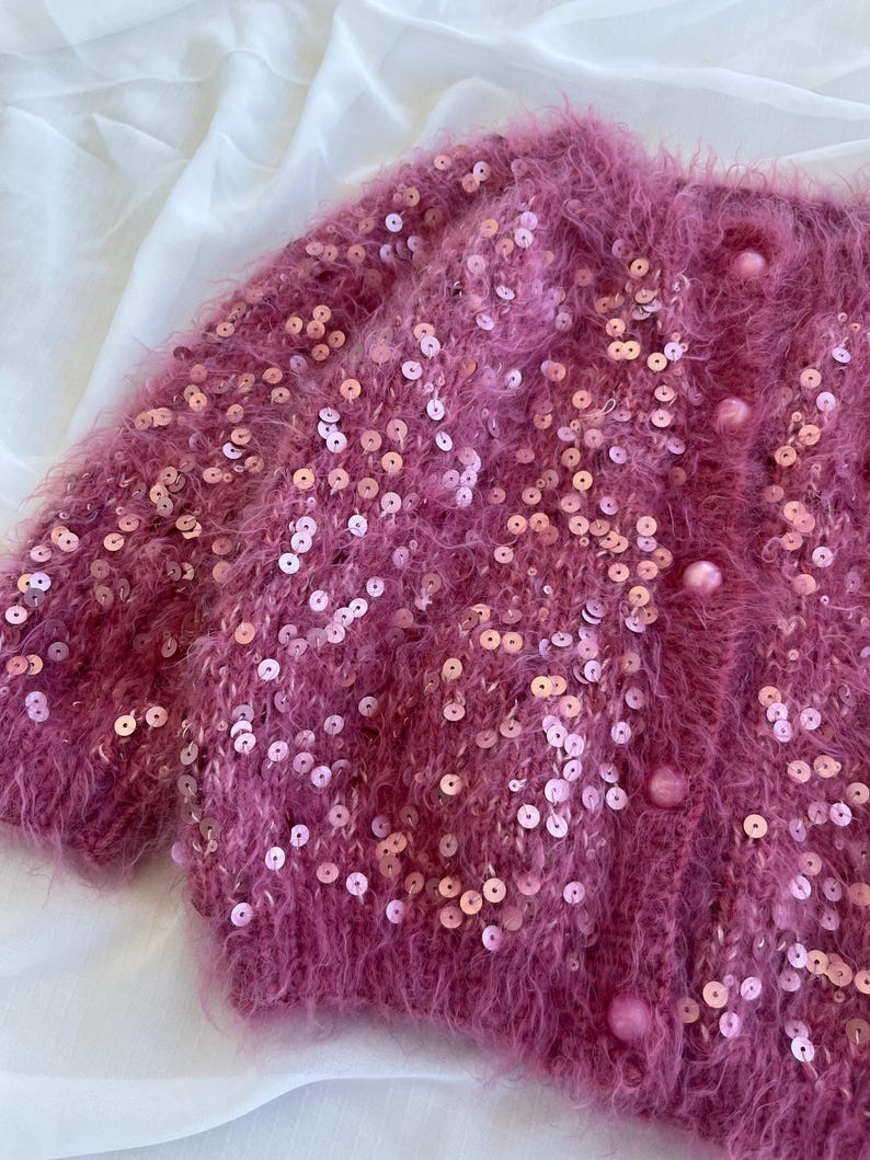 Sequin Baby Cardigan for Birthday Outfit :fuzzy Pink Knit Cardigan - Etsy