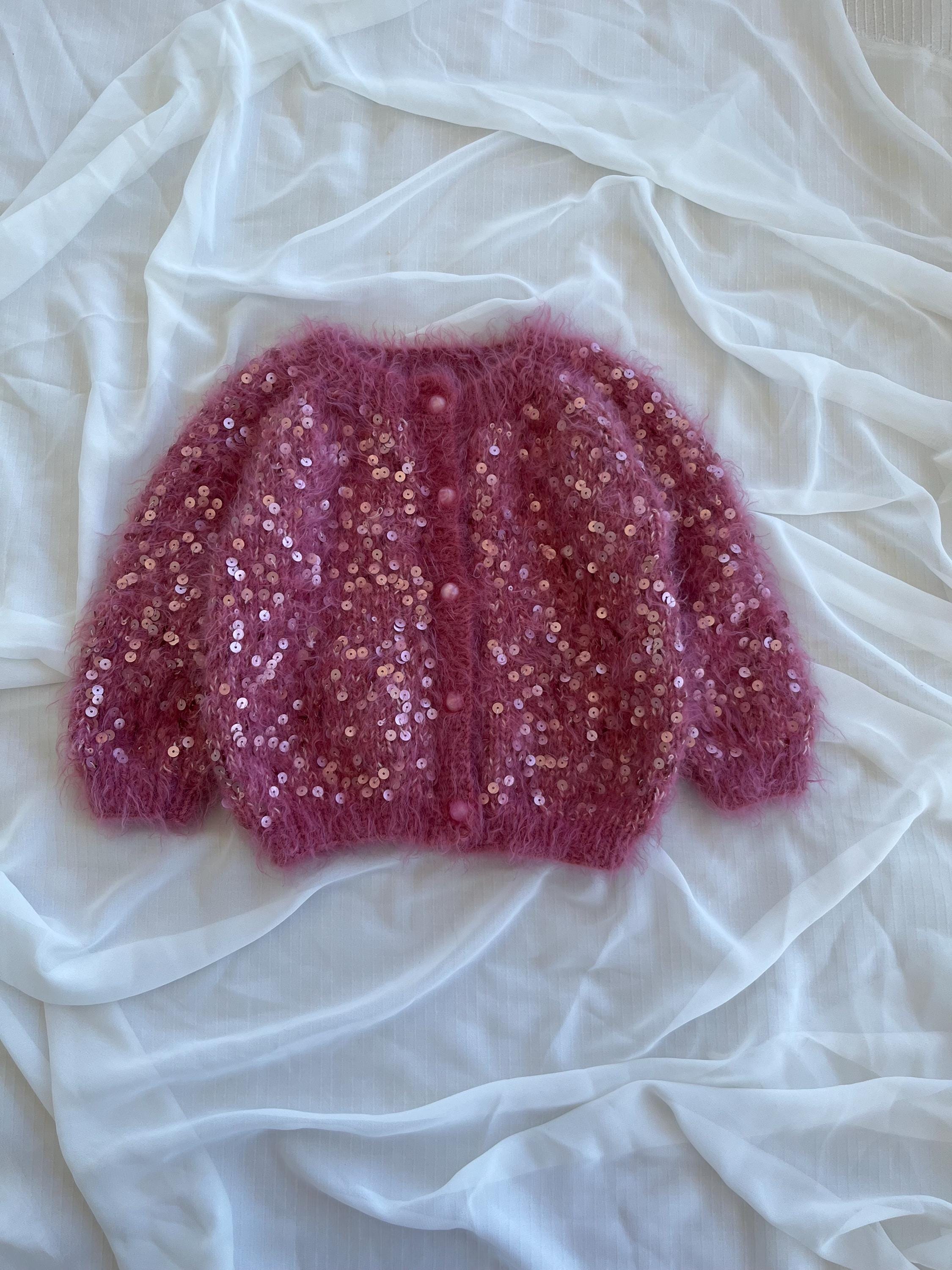 Sequin Baby Cardigan for Birthday Outfit :fuzzy Pink Knit Cardigan - Etsy