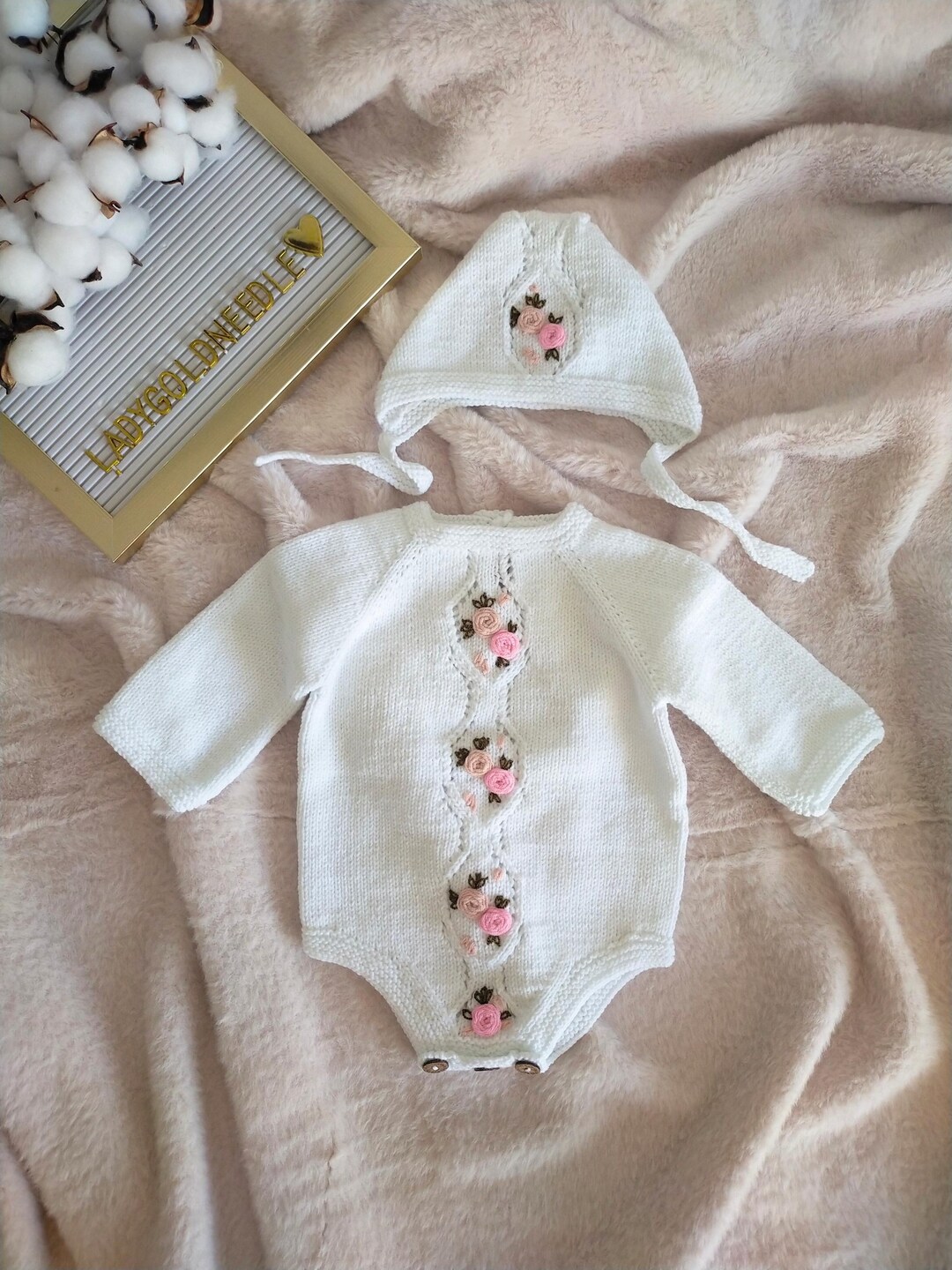 Flower Embroidered Knit Baby Romper: Newborn Coming Home Outfit - Etsy