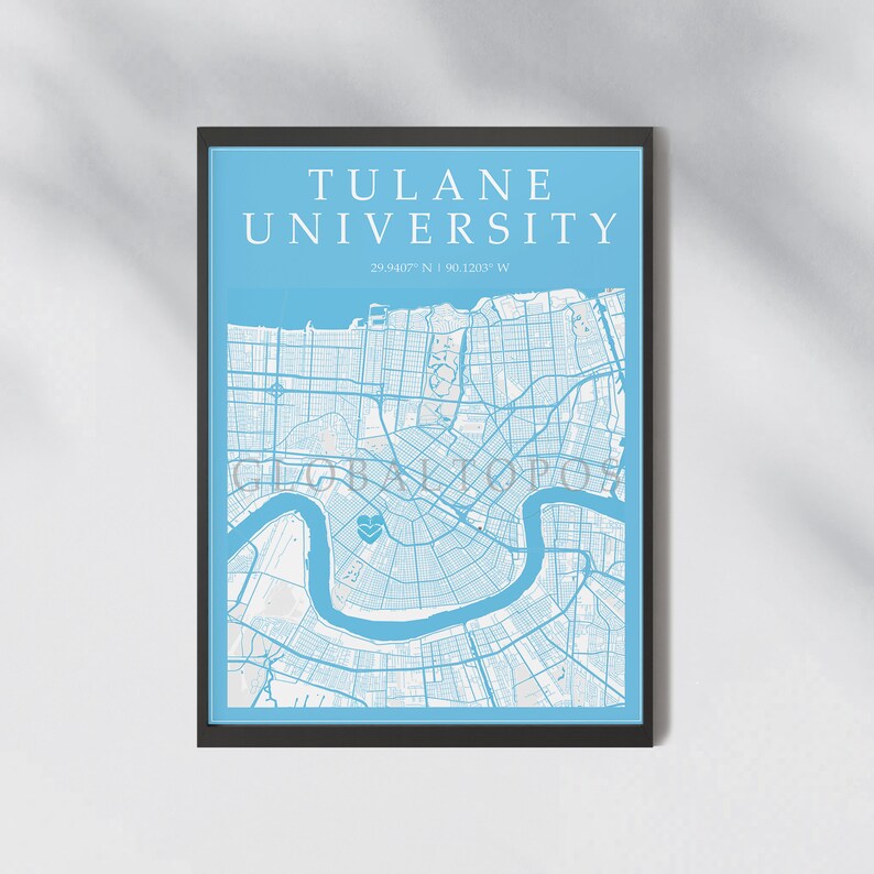 Blue Tulane University Topographic Lines Map | Digital Download | Map ...