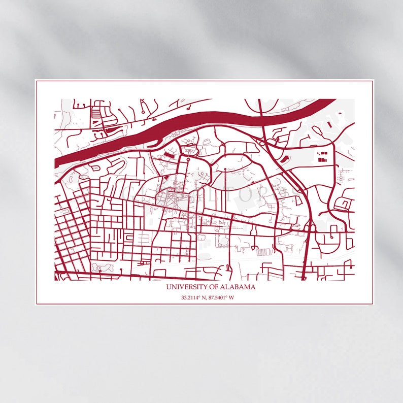 University of Alabama Street Lines Map | UA Map | Tuskaloosa |digital ...