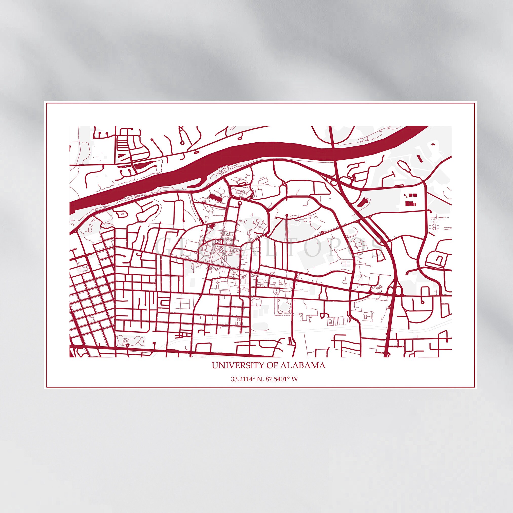 University of Alabama Street Lines Map | UA Map | Tuskaloosa |digital ...