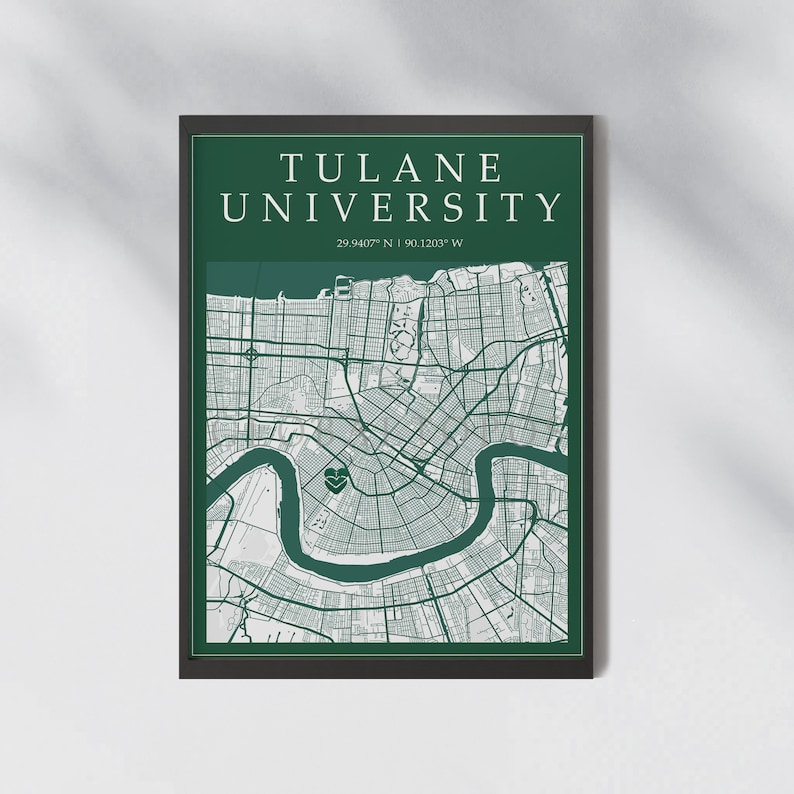 Green Tulane University Topographic Lines Map | Digital Download | Map ...