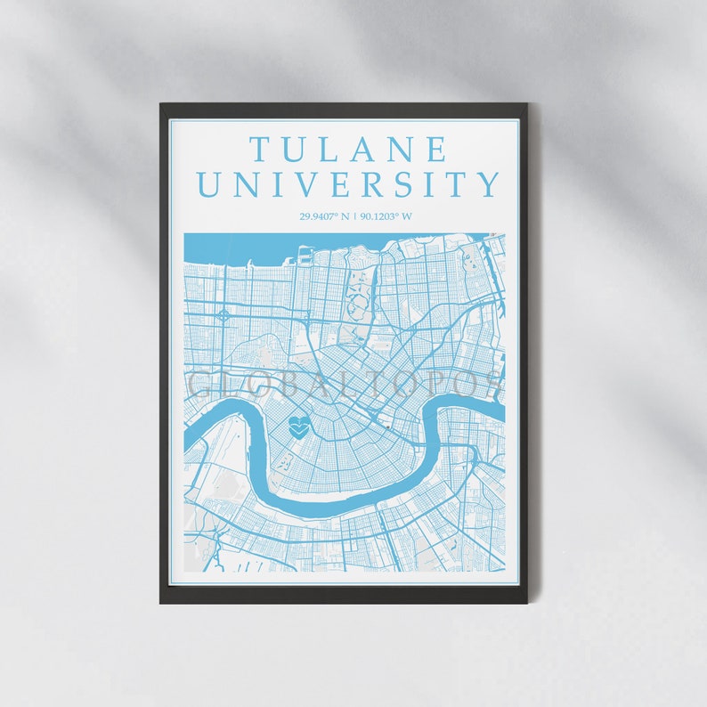 Blue Tulane University Topographic Lines Map | Digital Download | Map ...