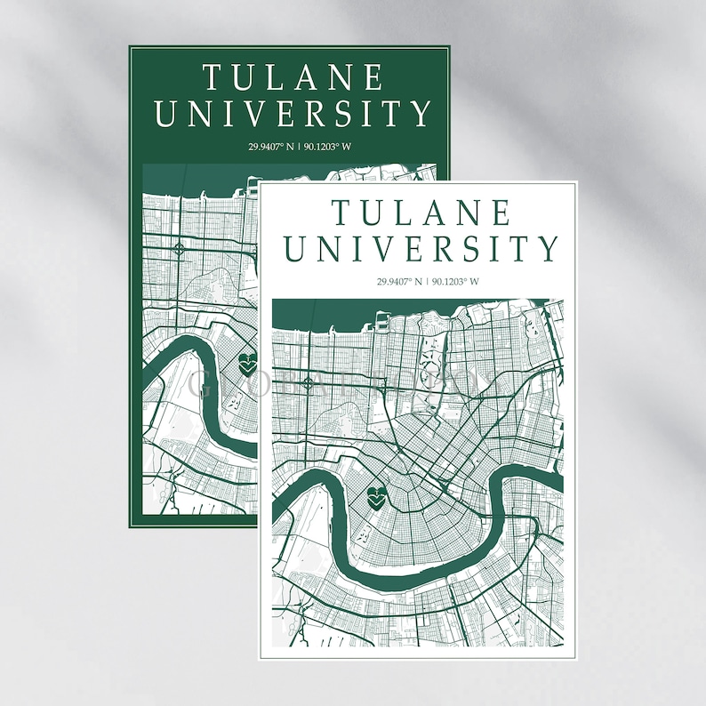 Green Tulane University Topographic Lines Map | Digital Download | Map ...