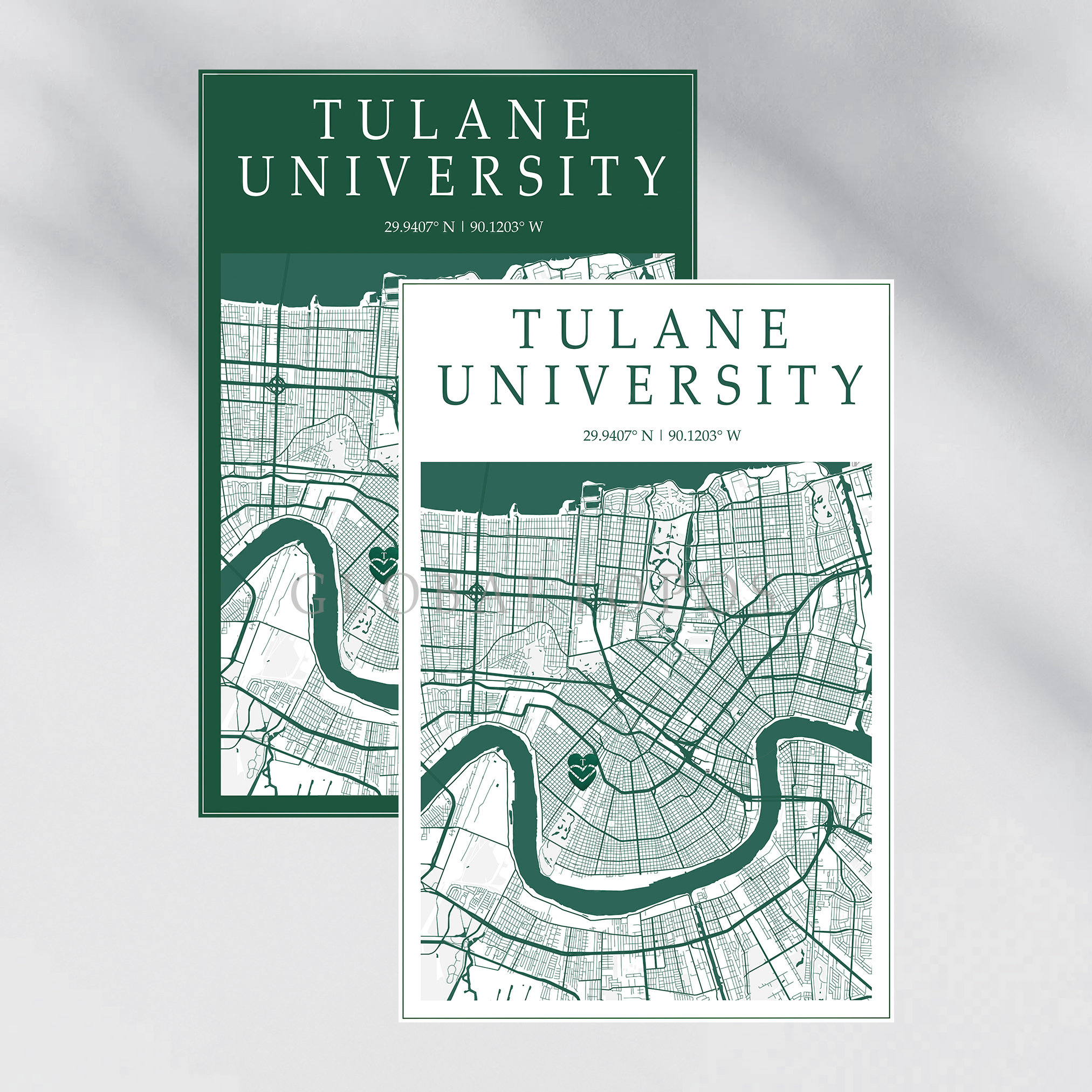 Green Tulane University Topographic Lines Map | Digital Download | Map ...