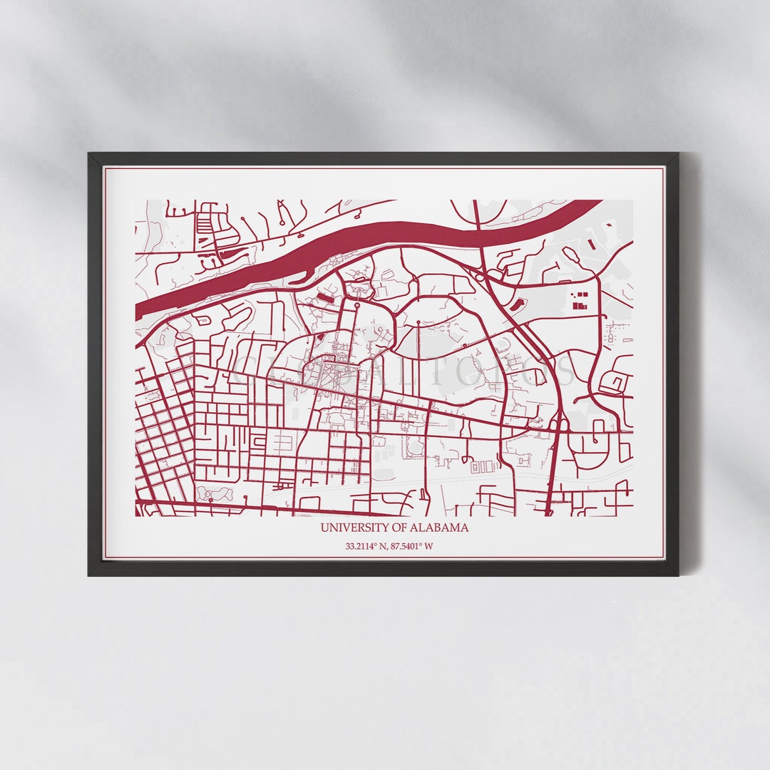 University of Alabama Street Lines Map | UA Map | Tuskaloosa |digital ...