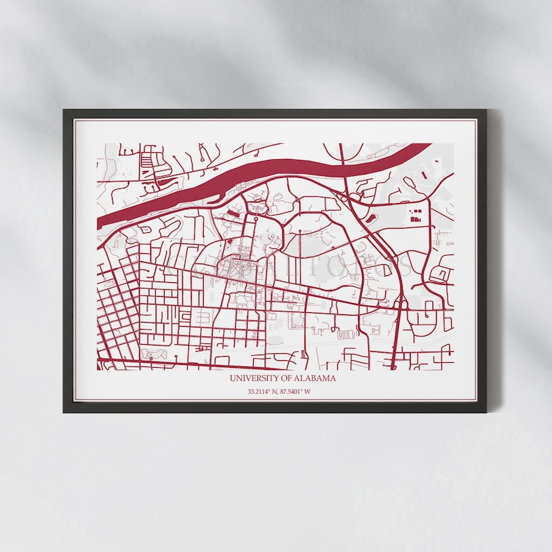 University of Alabama Street Lines Map | UA Map | Tuskaloosa |digital ...