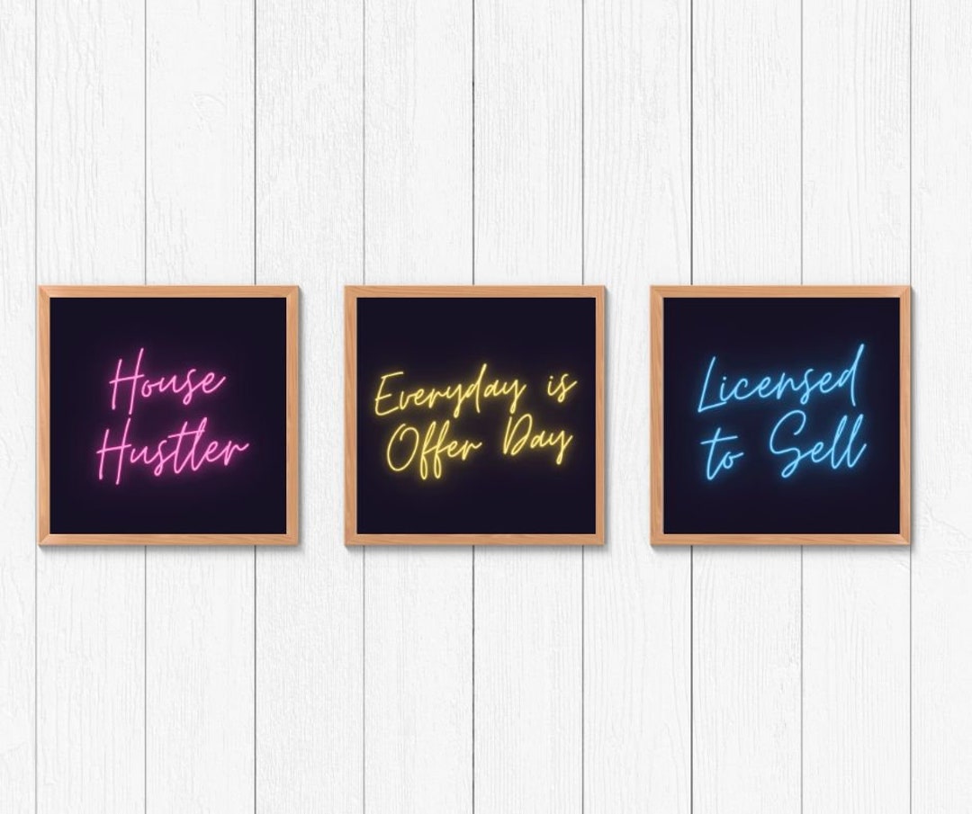 Set of 3 Neon Motivational Quotes for Realtors, Art Deco, Instant Print ...