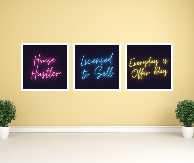 Set of 3 Neon Motivational Quotes for Realtors Art Deco - Etsy