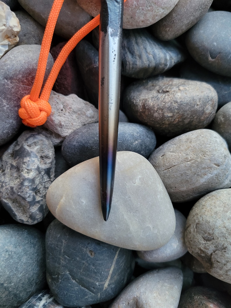 Hand Forged Marlin Spike Awl EDC Hammered Twist Blue Flame Patina - Etsy