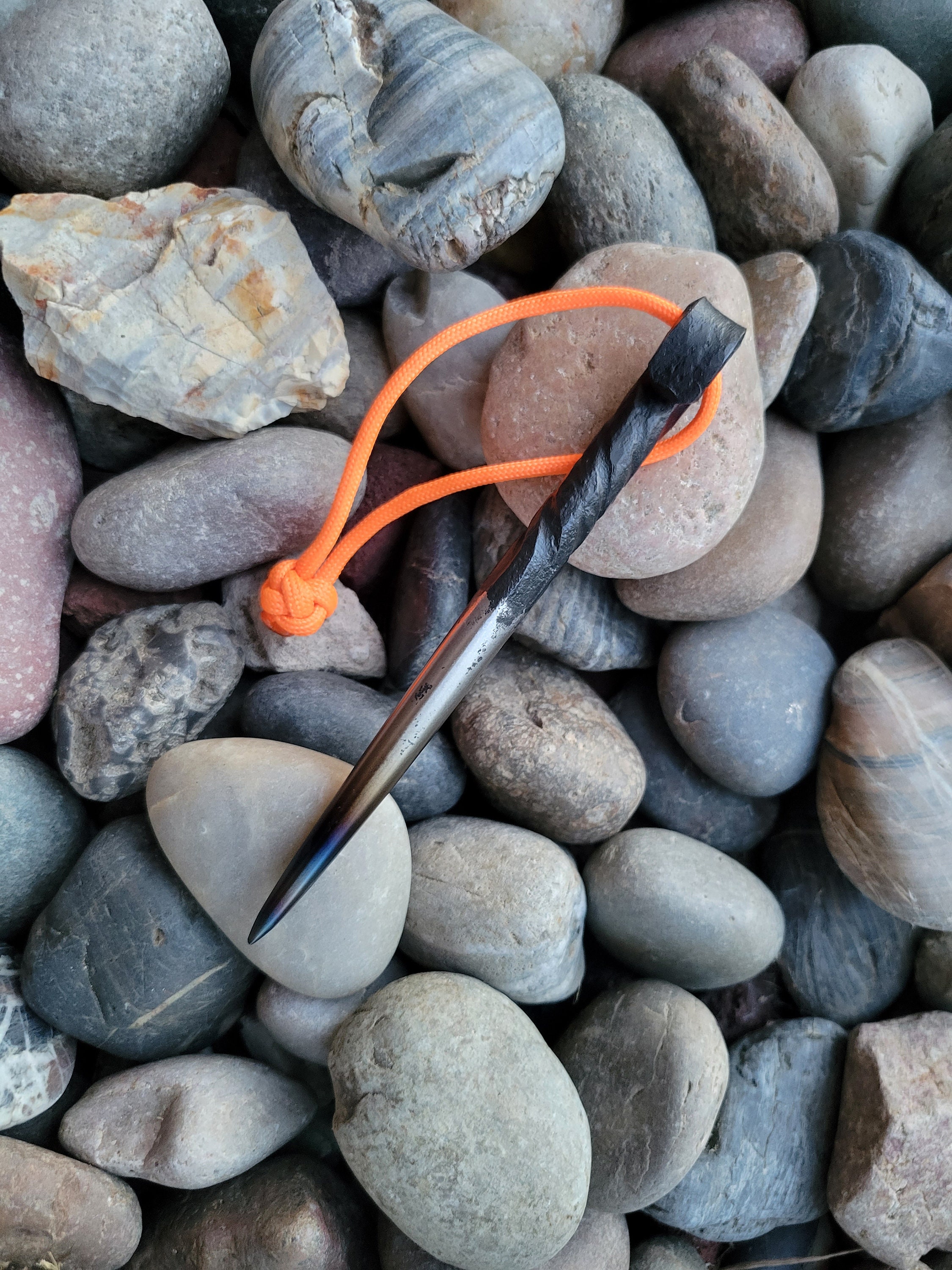 Hand Forged Marlin Spike Awl EDC Hammered Twist Blue Flame Patina - Etsy