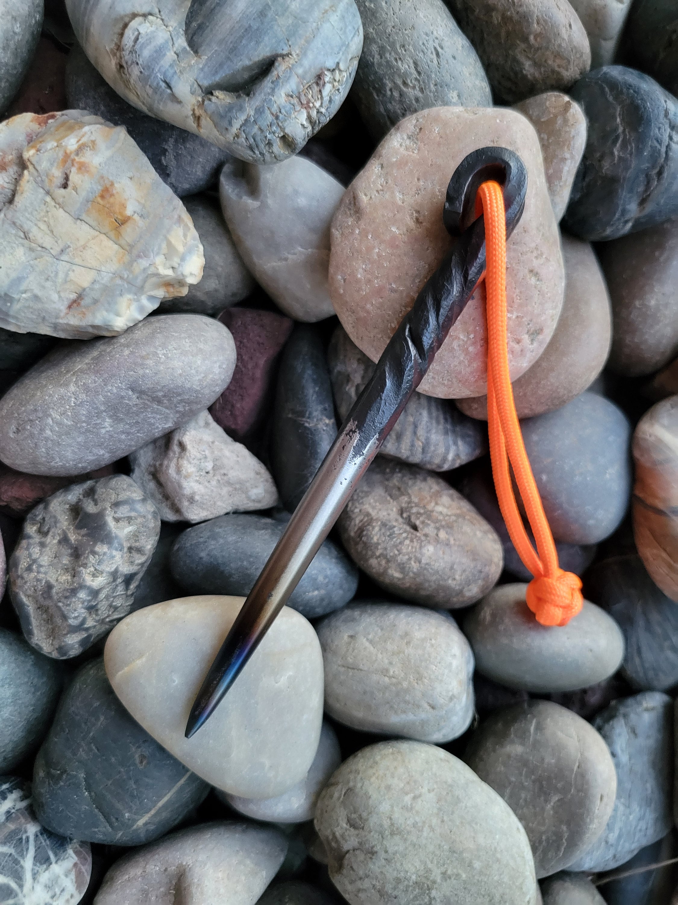 Hand Forged Marlin Spike Awl EDC Hammered Twist Blue Flame Patina - Etsy