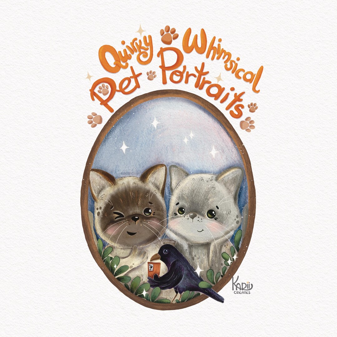 Custom Whimsical Pet Portrait, Cute Digital Pet Illustration ...