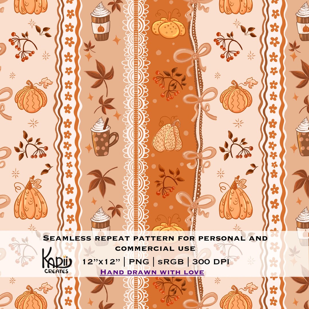 Coquette Bow Pumpkin Spice Seamless Pattern: Fall Thanksgiving Design ...