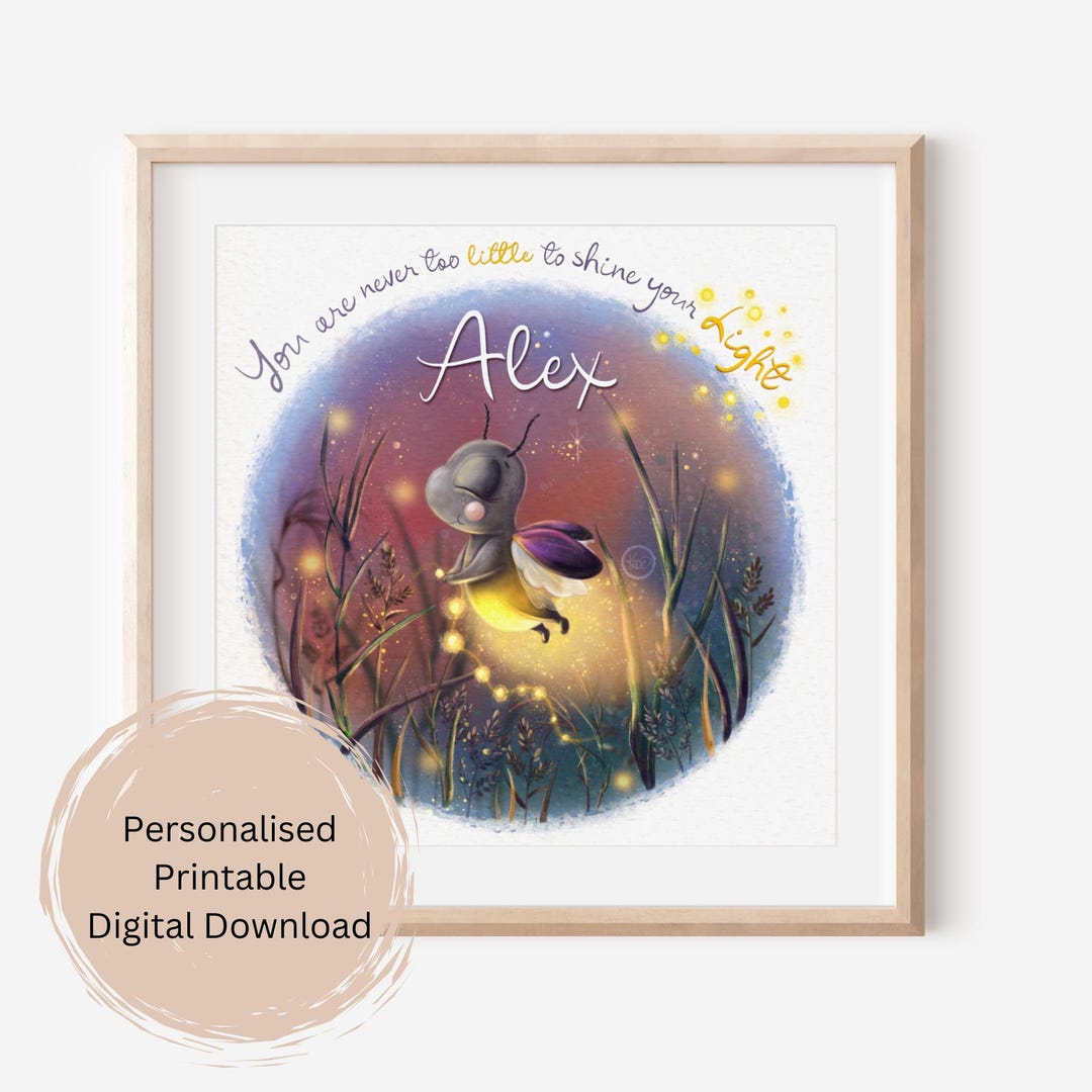 Cute Firefly Printable Custom Wall Art, Personalised Nursery Name ...