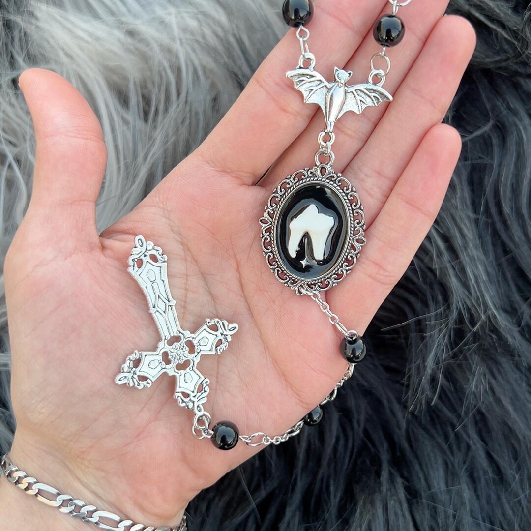 Animal Tooth Gothic Rosary Cross Necklace | Gothic Jewelry | Goth ...