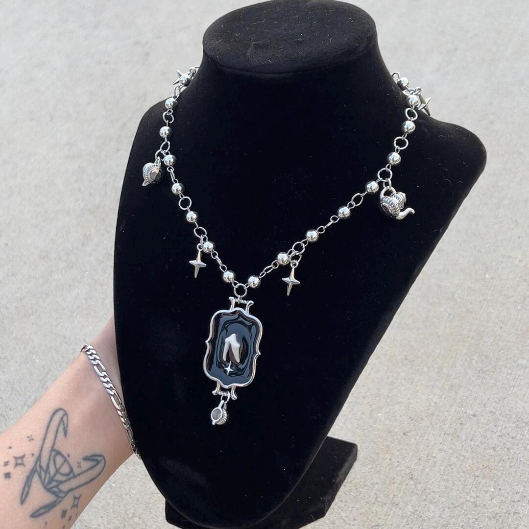 Raccoon Tooth Gothic Tea Set Themed Necklace | Gothic Jewelry | Goth ...