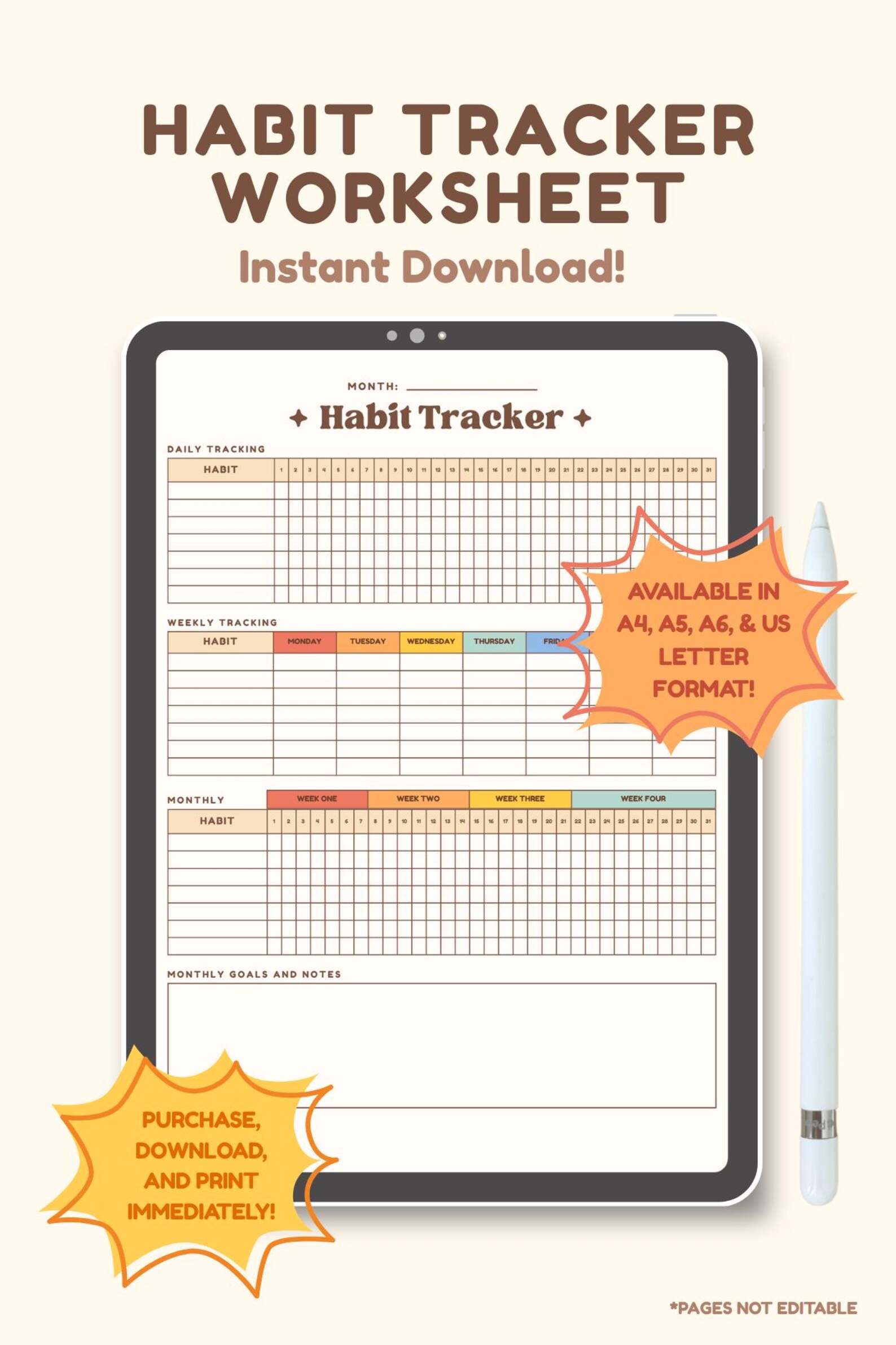 Printable Habit Tracker PDF Download, Monthly Weekly Daily, Goal ...