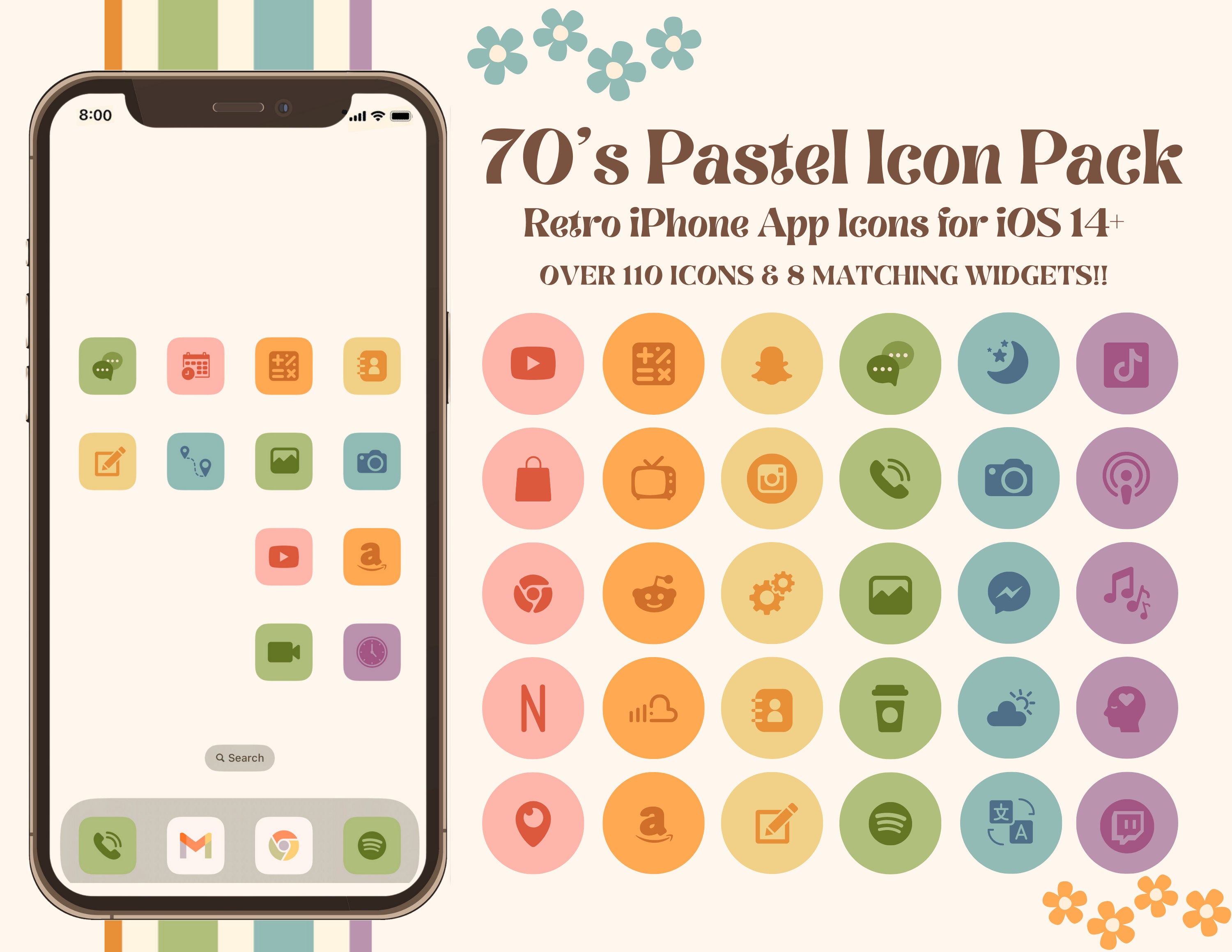 Pastel Indie iPhone App Icons Pack | Trendy iPhone Android Icons ...