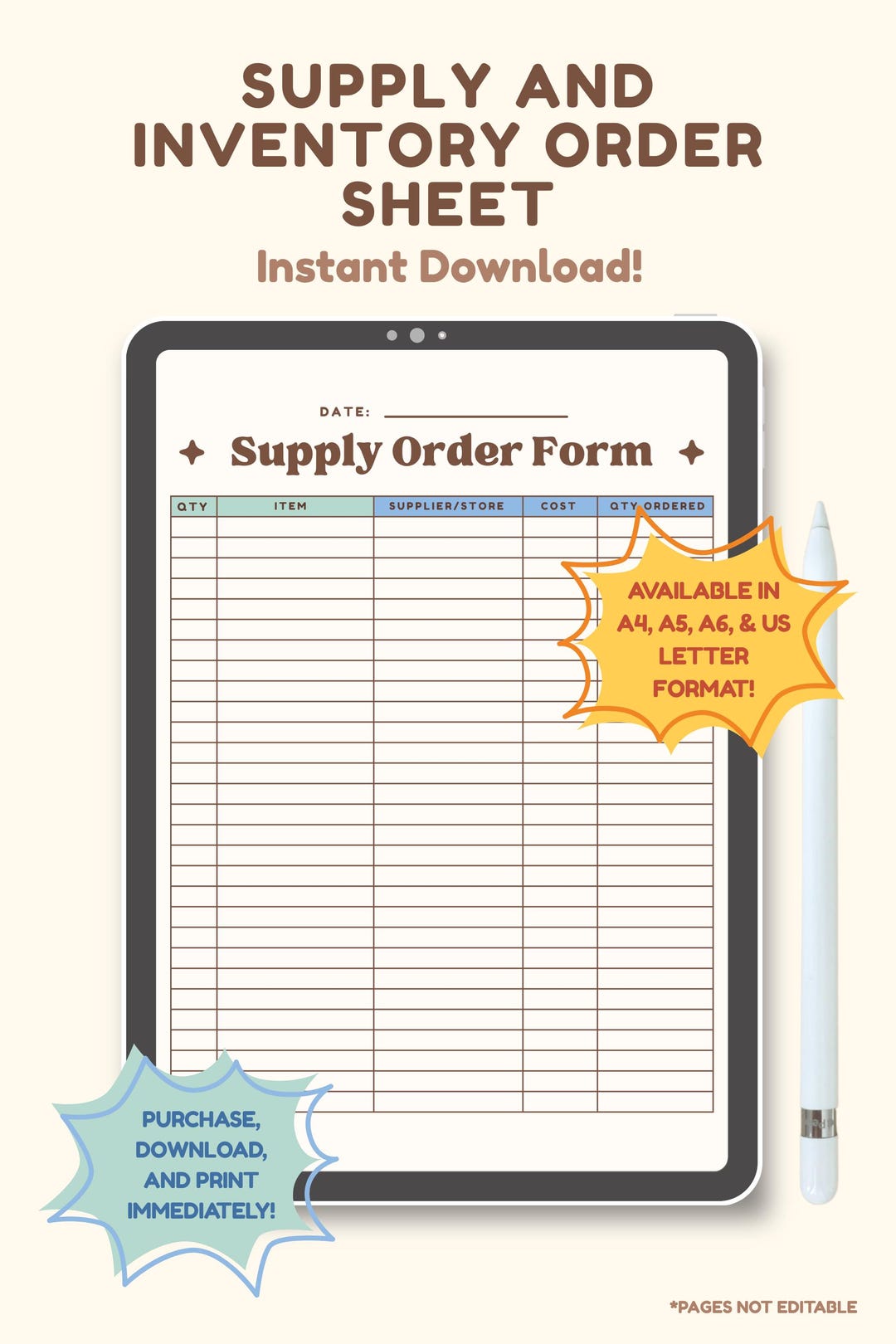 Printable Inventory Tracker & Supply Order Form, PDF, Inventory ...