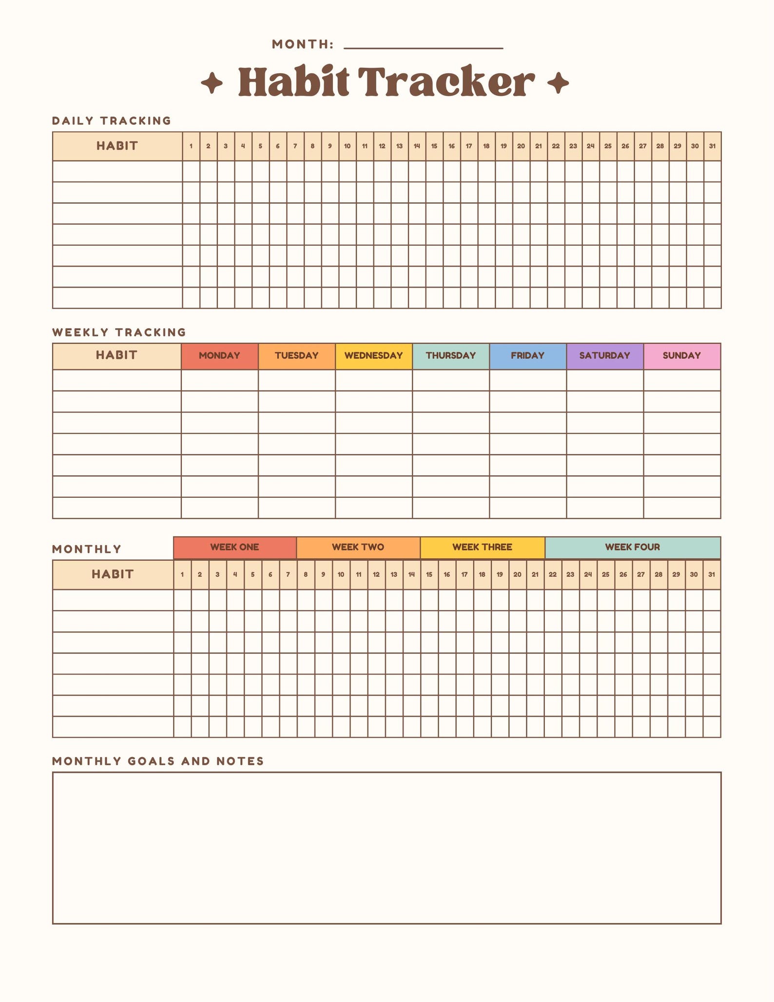 Printable Habit Tracker PDF Download, Monthly Weekly Daily, Goal ...